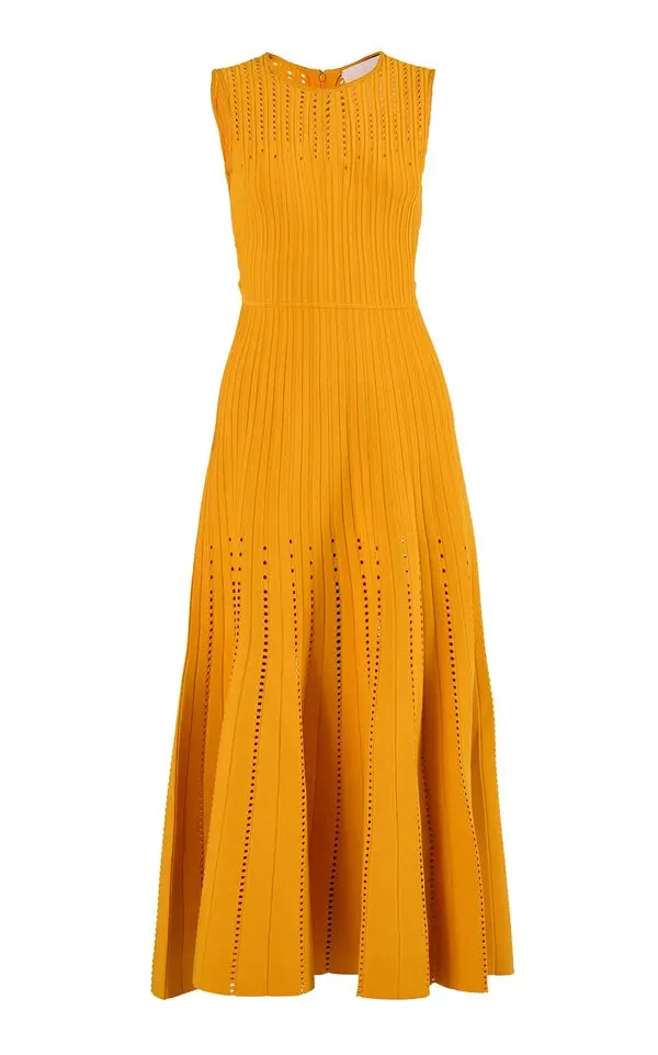 Carolina Herrera Fit-and-flare Viscose Pointelle Knit Midi Dress - Orange