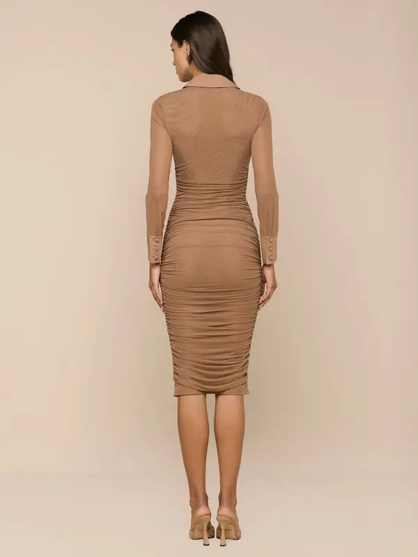 L'Agence Adriana Ruched Midi Dress