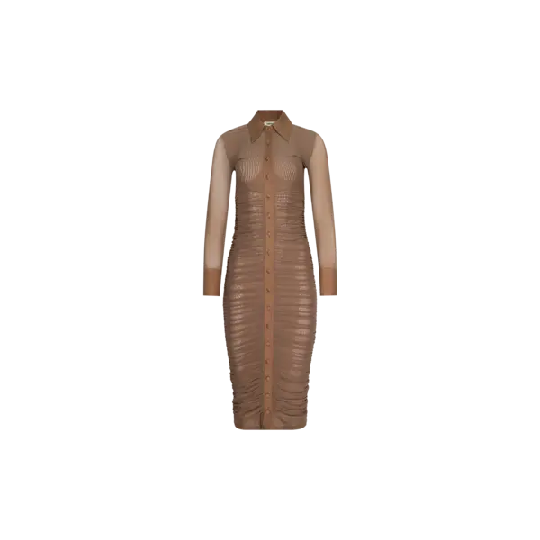 L'Agence Adriana Ruched Midi Dress - Hazelnut