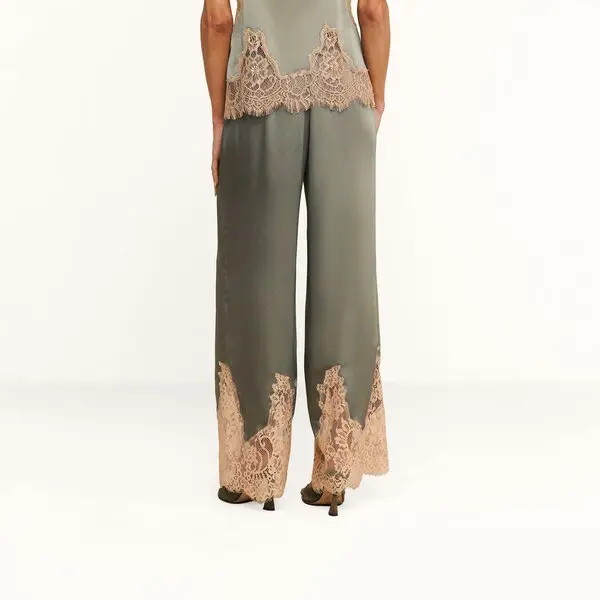 L'Agence Mirel Satin Wide Leg Pants With Lace Trim - Smokey Olive/praline