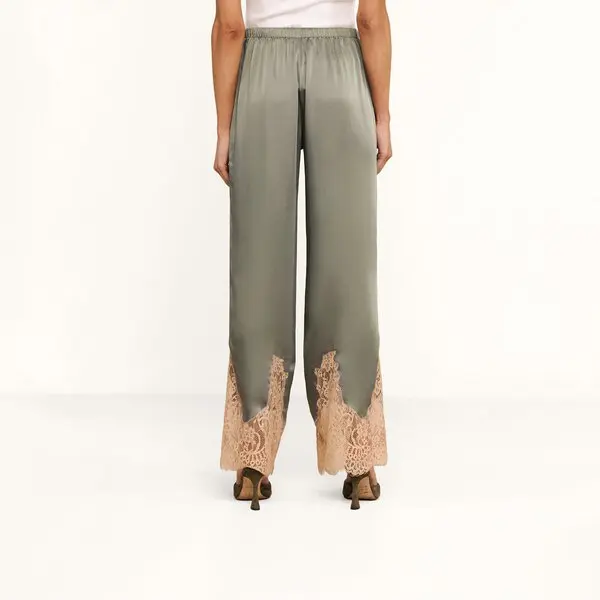 L'Agence Mirel Satin Wide Leg Pants With Lace Trim - Smokey Olive/praline