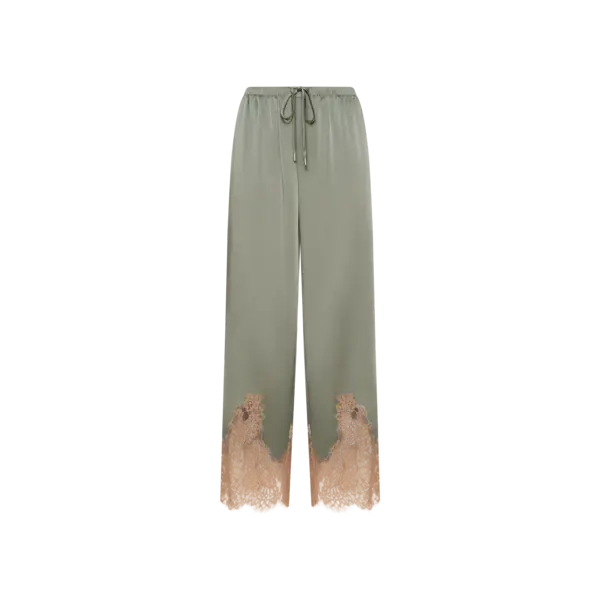 L'Agence Mirel Satin Wide Leg Pants With Lace Trim - Smokey Olive/praline