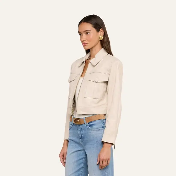L'Agence Micah Quilted Leather Oversized Cropped Jacket - Biscuit