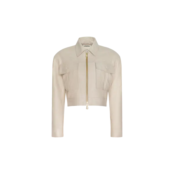 L'Agence Micah Quilted Leather Oversized Cropped Jacket - Biscuit