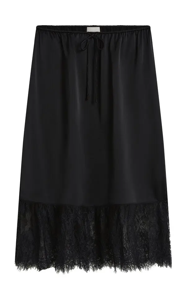 Posse Blake Lace-trimmed Silk Midi Skirt - Black