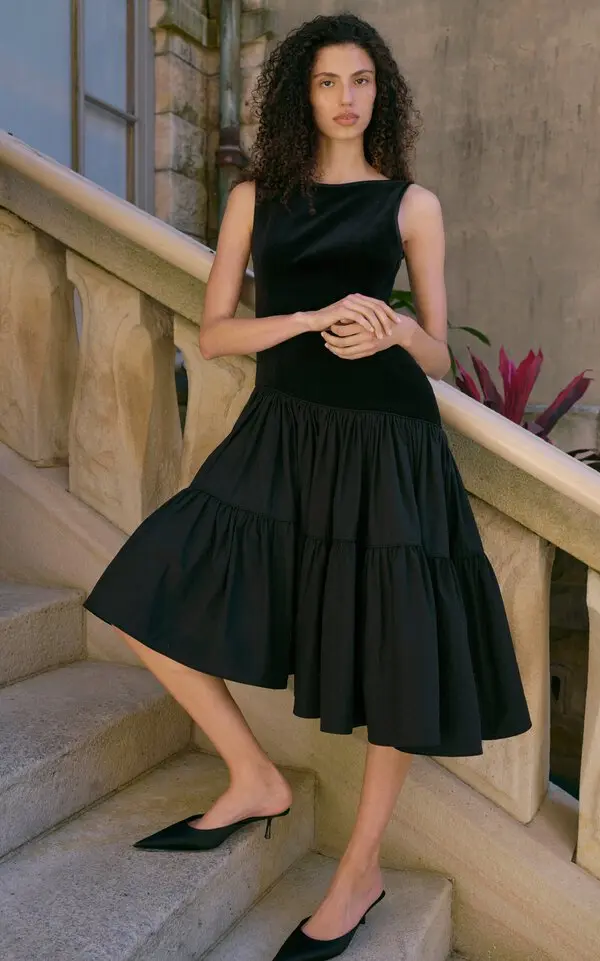 Posse Dean Drop-waist Velvet Midi Dress