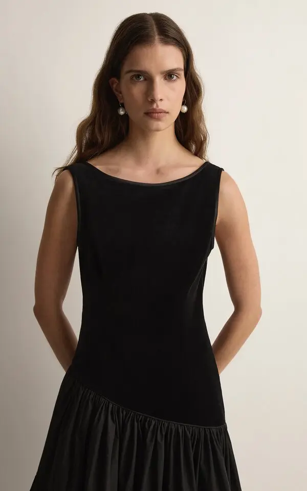 Posse Dean Drop-waist Velvet Midi Dress
