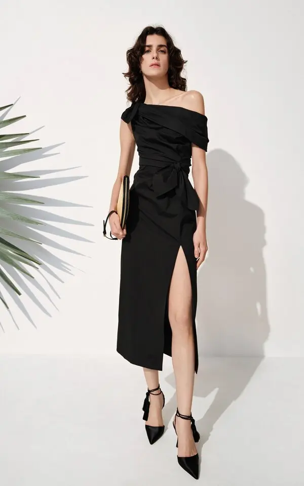 Carolina Herrera Off-the-shoulder Stretch Cotton Suiting Midi Dress