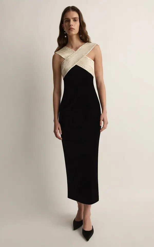 Posse Florian Criss-cross Velvet Midi Dress