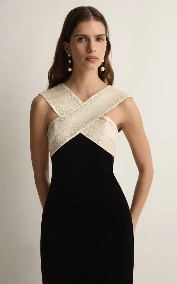 Posse Florian Criss-cross Velvet Midi Dress
