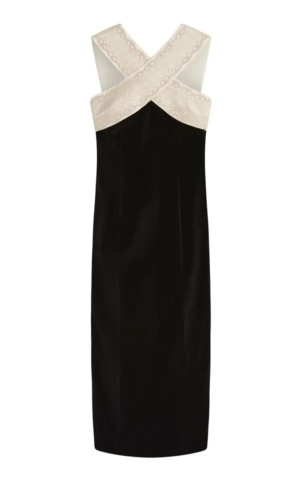 Posse Florian Criss-cross Velvet Midi Dress - Black
