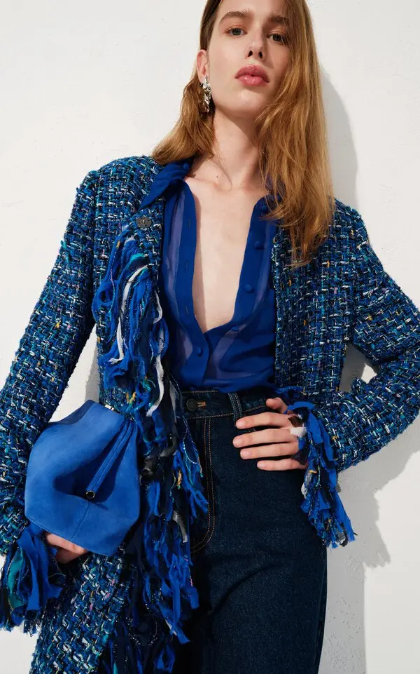 Carolina Herrera Fringed Multi Tweed Coat