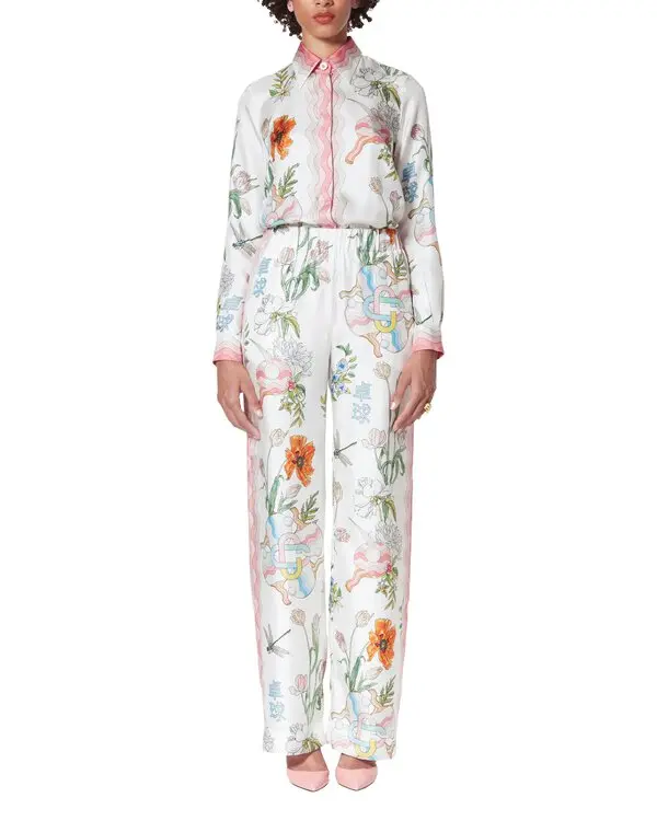 Casablanca Ping Pong Fleurie Jour Silk Trousers