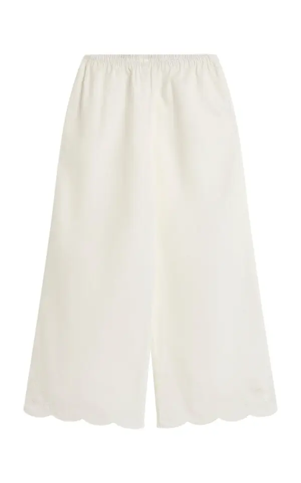 Posse Odette Mid-rise Wide-leg Scalloped-hem Ramie-cotton Pants - White