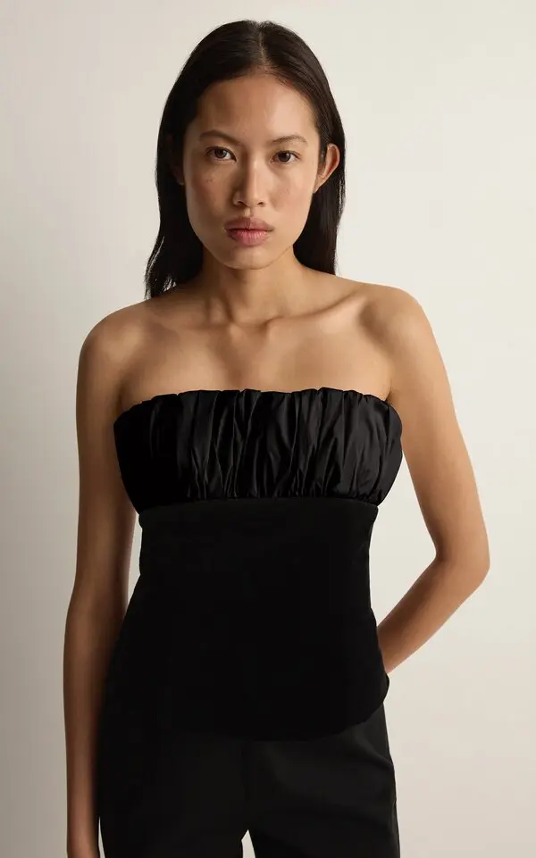 Posse Dean Strapless Gathered Velvet Top