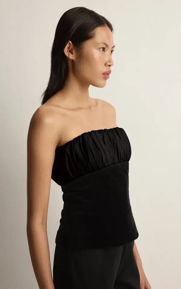 Posse Dean Strapless Gathered Velvet Top
