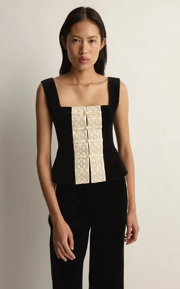 Posse Florian Embroidered Trim Velvet Top