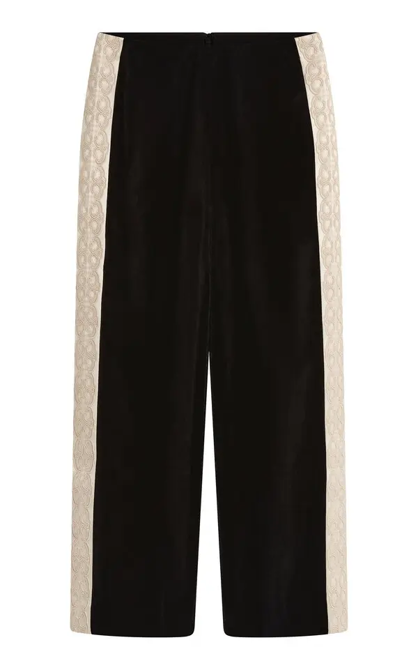 Posse Florian Embroidered Trim Velvet Cropped Pants