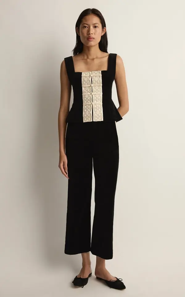 Posse Florian Embroidered Trim Velvet Cropped Pants
