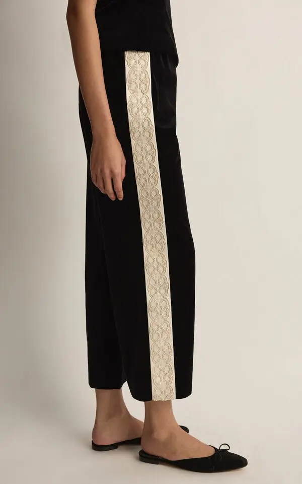 Posse Florian Embroidered Trim Velvet Cropped Pants
