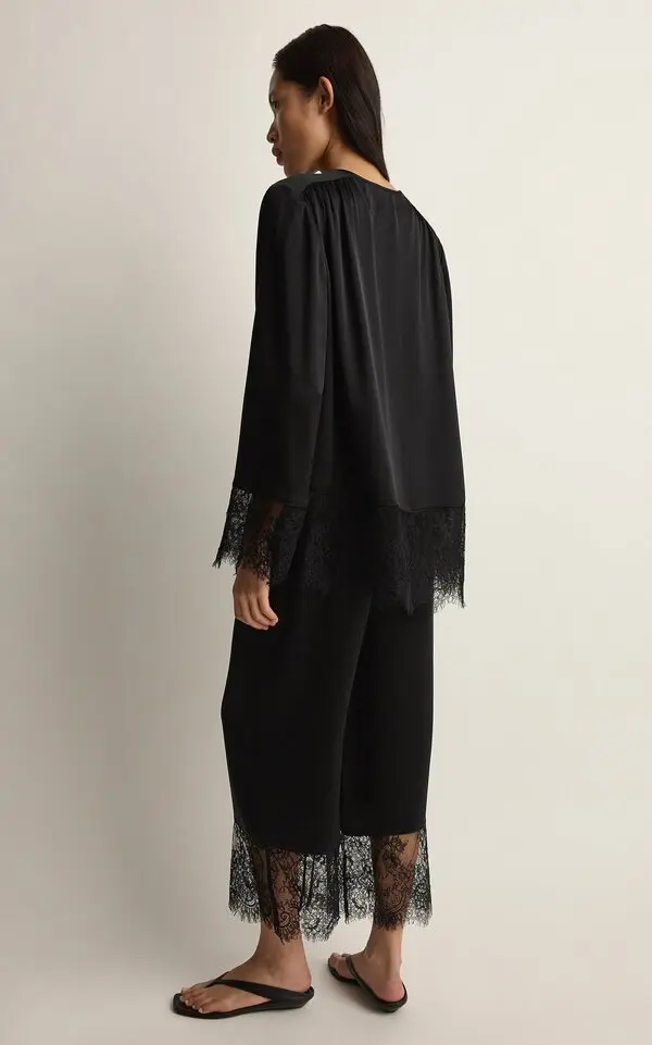 Posse Blake Mid-rise Wide-leg Lace-trimmed Silk Pants