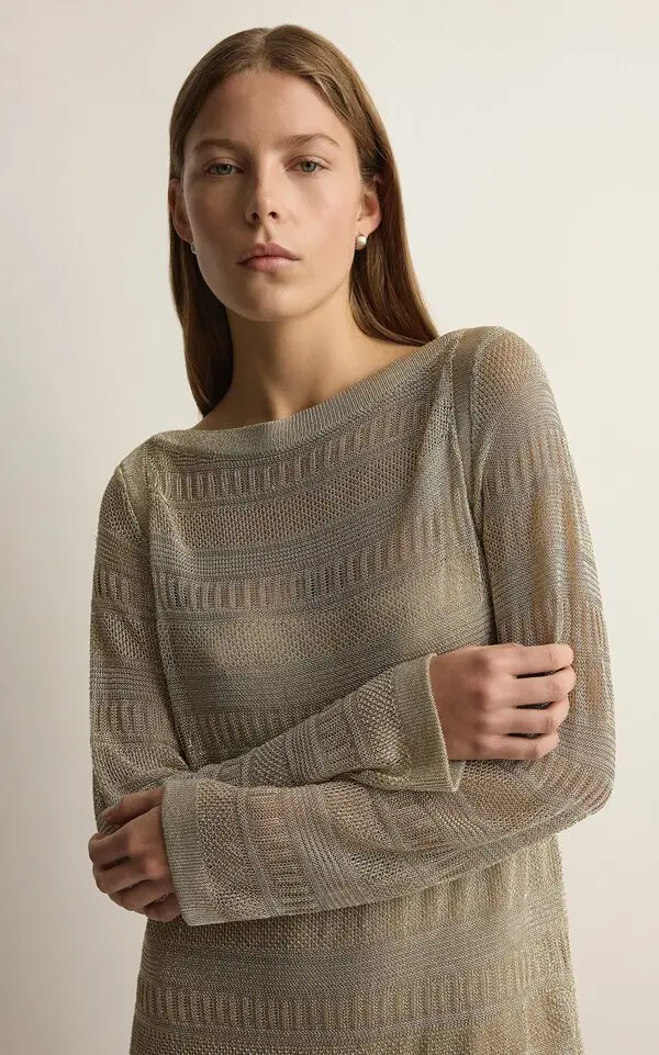 Posse Sass Metallic Knit Long Sleeve Mini Dress