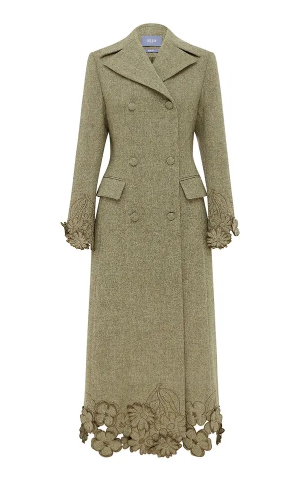 LEO LIN Elara Applique Wool Coat - Olive