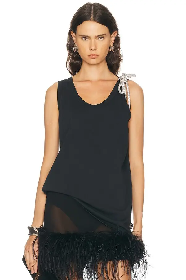 AREA Crystal Knot Tank Top - Black