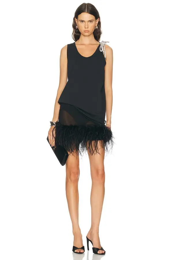 AREA Crystal Knot Tank Top - Black
