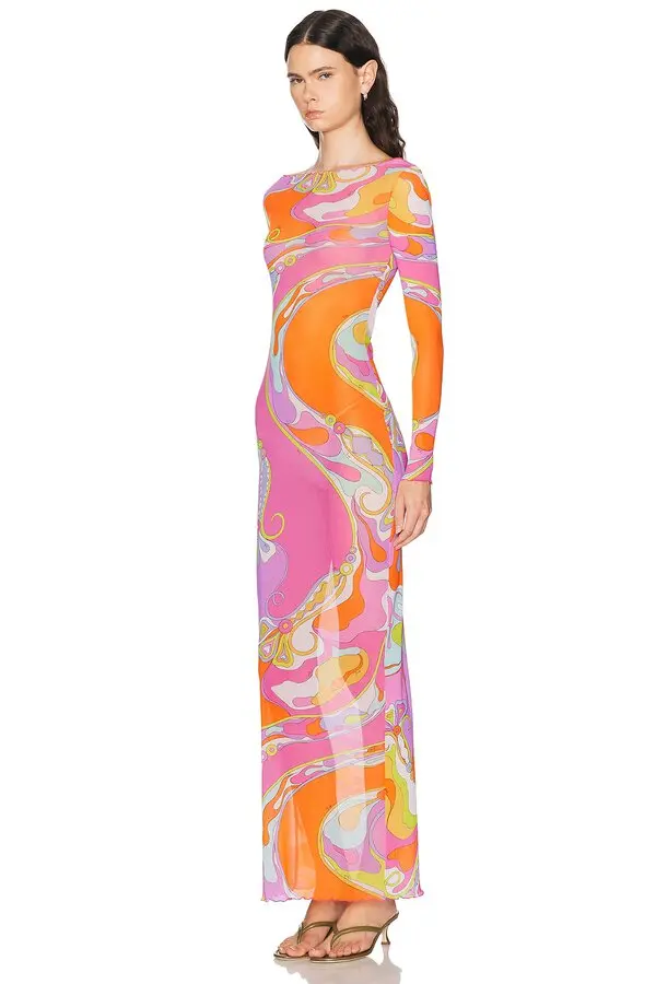 Emilio Pucci Long Sleeve Tulle Maxi Dress