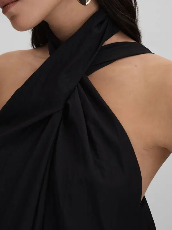 REISS Phoebe Taffeta Halter Neck Maxi Dress