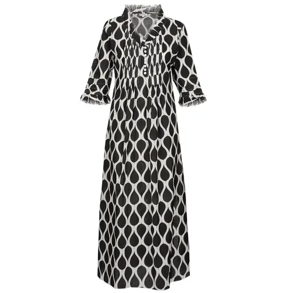 AT LAST... Black / White Cotton Annabel Maxi Dress In Black Leaf - Black/white