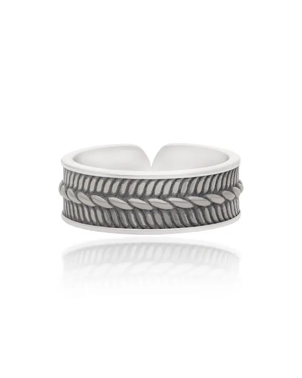 THE JEWELZ Silver / Black Silver Braid — Rope Texture Wide Band Ring