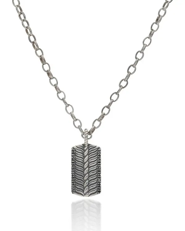 THE JEWELZ Sterling Silver And Black Diamond Dog Tag Pendant Necklace - Silver/black