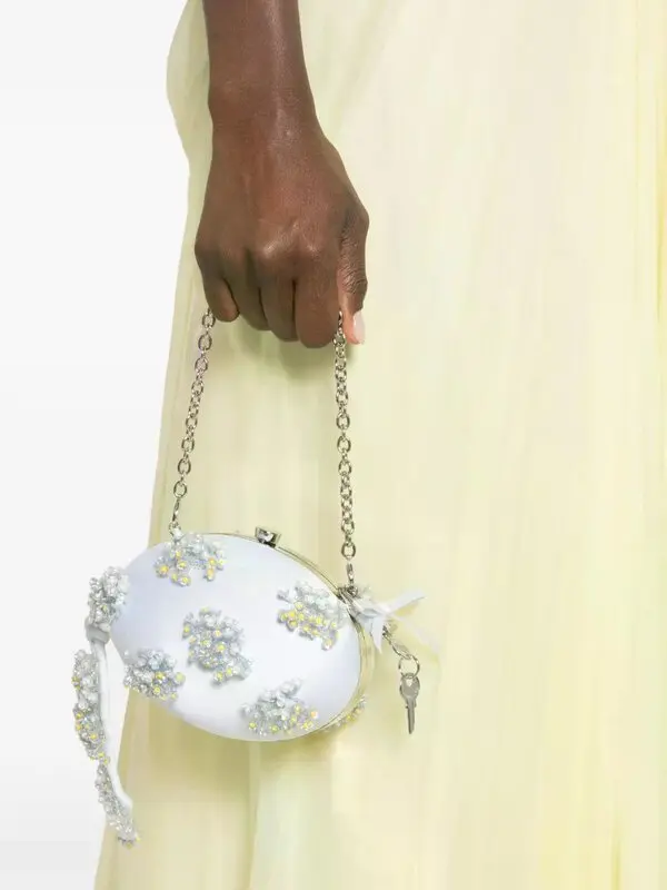 SELF-PORTRAIT Floral Beaded Clutch Bag - Blue