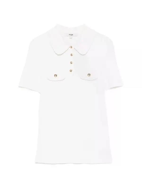 Maje Ribbed Knit Polo Top