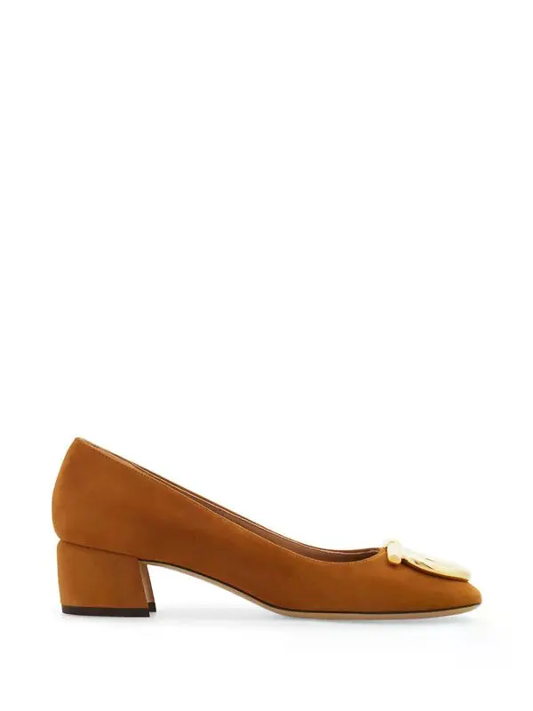 FERRAGAMO Maxi Gancini Block Heel Pumps - Brown