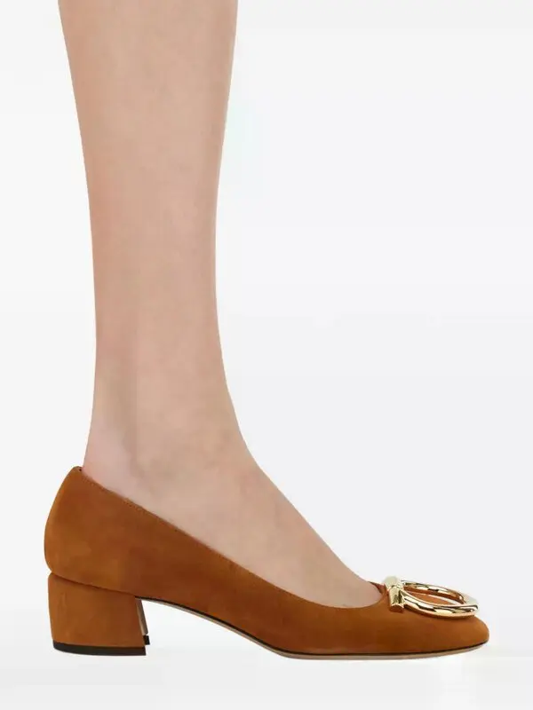 FERRAGAMO Maxi Gancini Block Heel Pumps - Brown