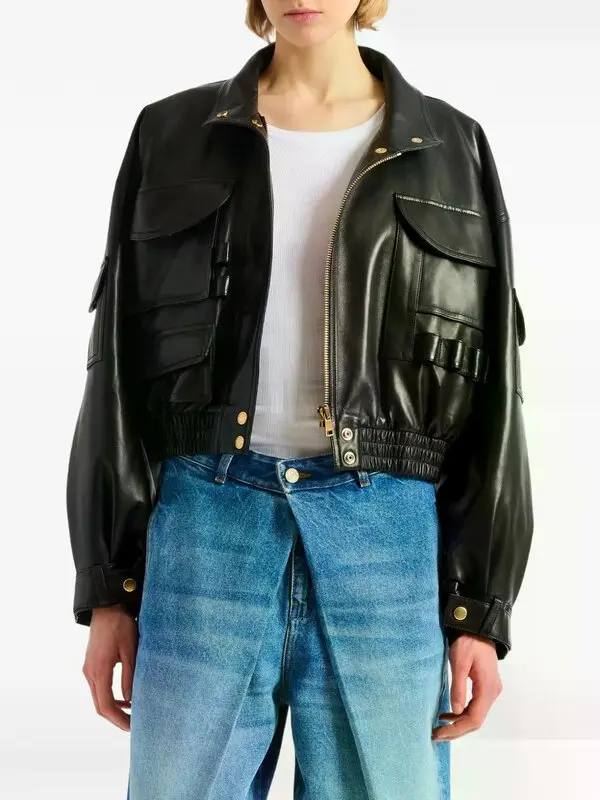 Balmain Multi-pocket Leather Bomber Jacket