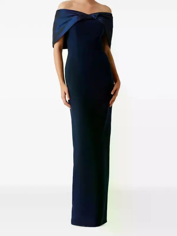 Rickie Freeman For Teri Jon Navy Crepe Gown With Bow Detail