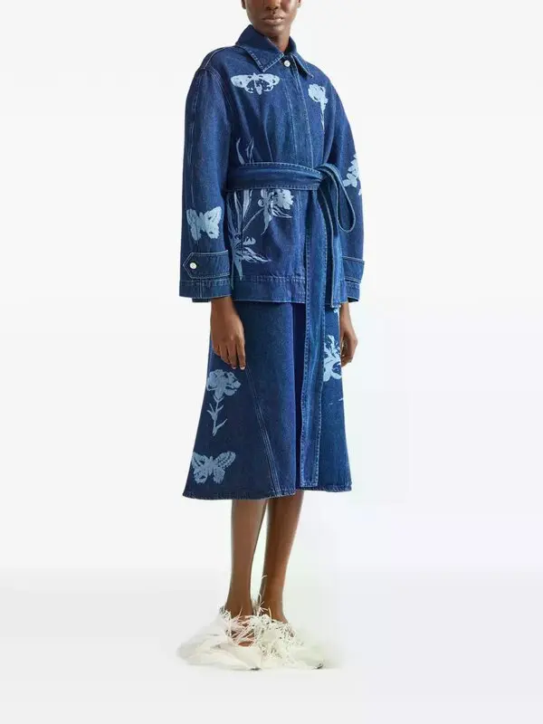 Erdem Belted Floral-print Denim Jacket