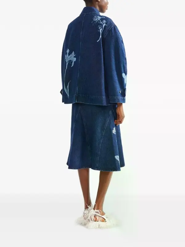 Erdem Belted Floral-print Denim Jacket