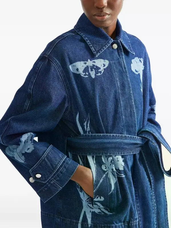 Erdem Belted Floral-print Denim Jacket