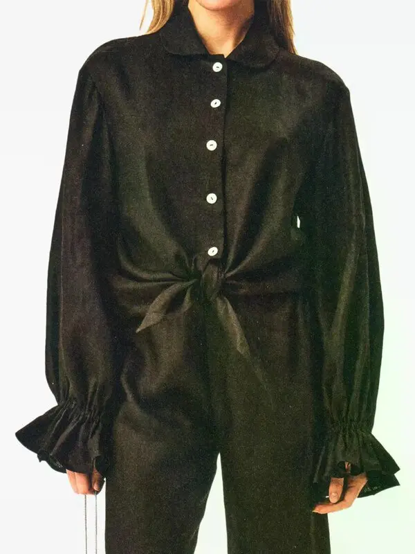 Sleeper Rumba Ruffled-trim Tie-front Lounge Set - Black