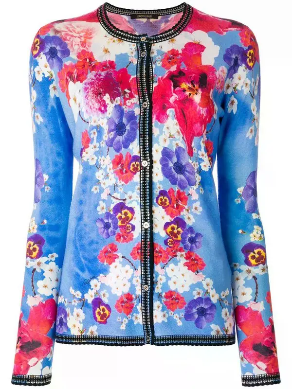Roberto Cavalli Long Sleeved Floral Cardigan - Blue