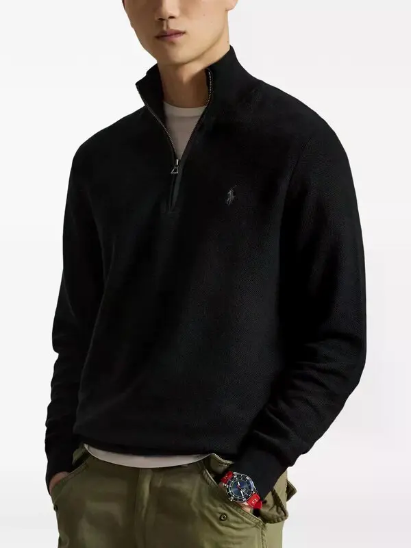 Polo Ralph Lauren Mesh-knit Quarter-zip Sweater - Black