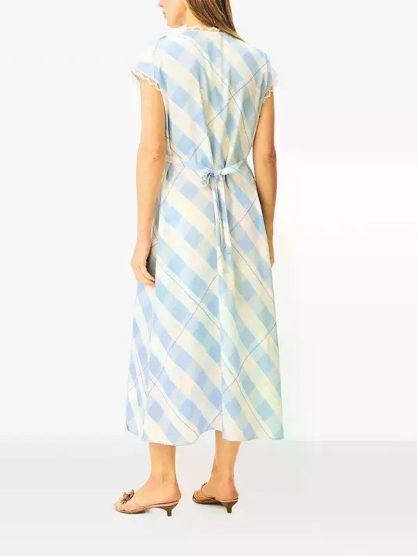 Sleeper Plaid Floral Appliqué Midi Dress