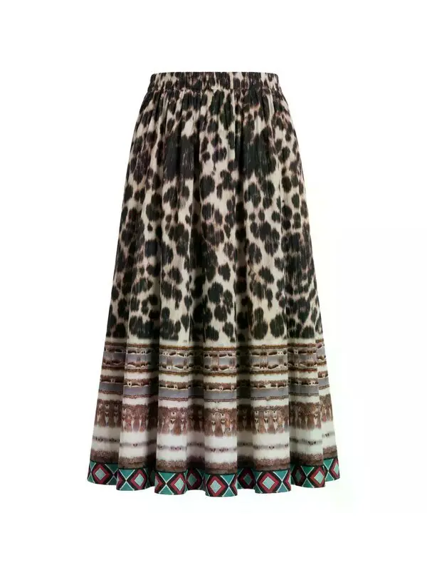 PIERRE-LOUIS MASCIA Leopard Print And Geometric Trim Flared Skirt