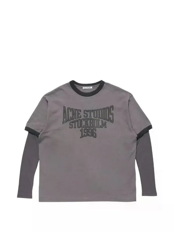 Acne Studios Logo Print Layered Sleeve T-shirt - Grey