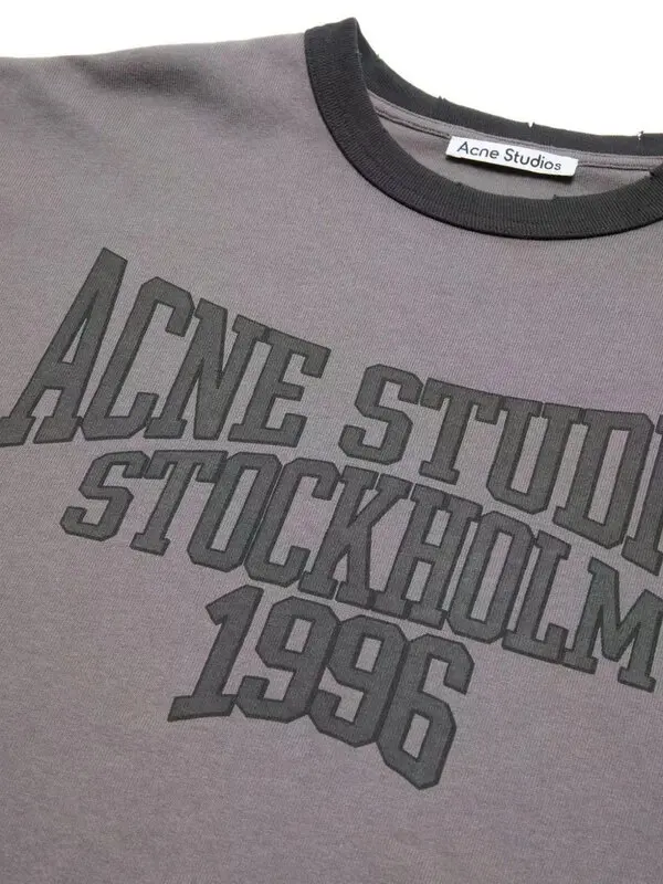 Acne Studios Logo Print Layered Sleeve T-shirt - Grey